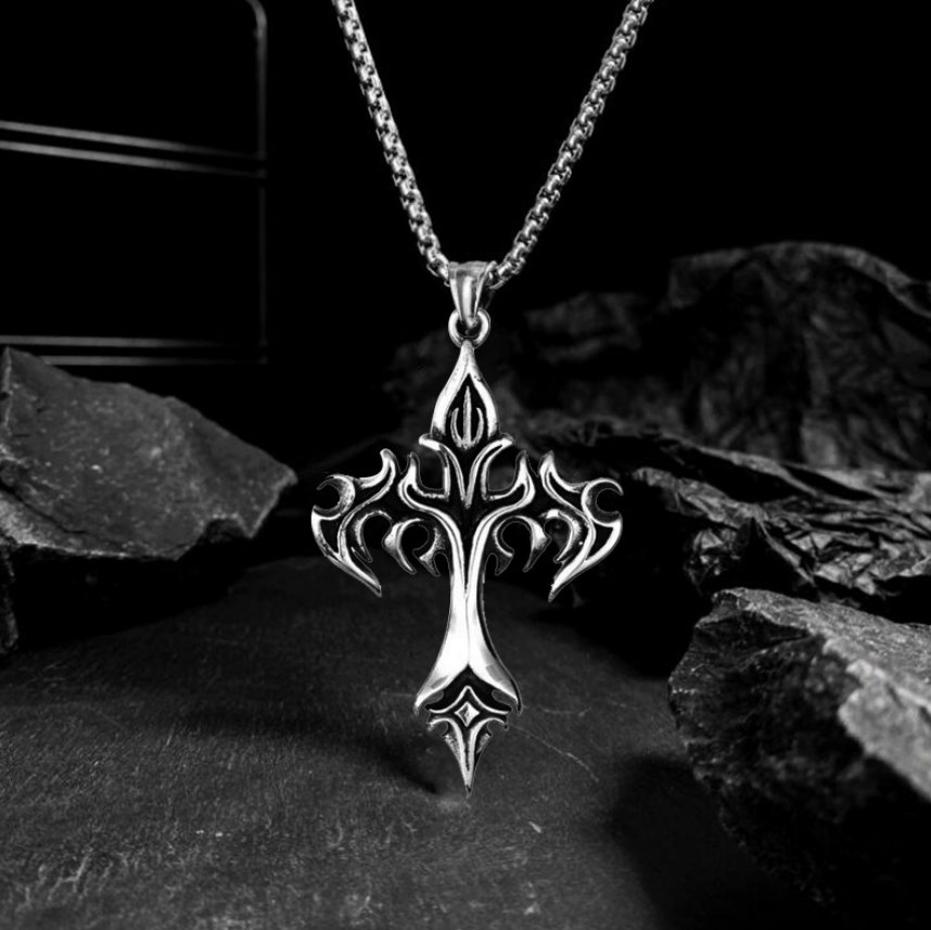 Rugged Design Titanium Steel Flame Cross Pendant Necklace - Deal4Steal
